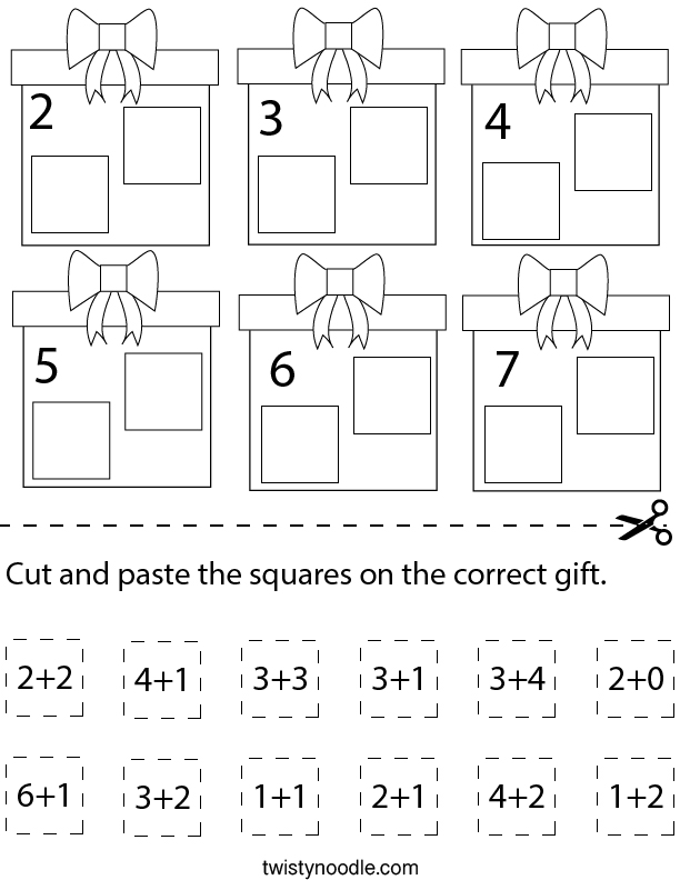 Addition- Cut and Paste the Squares Math Worksheet - Twisty Noodle